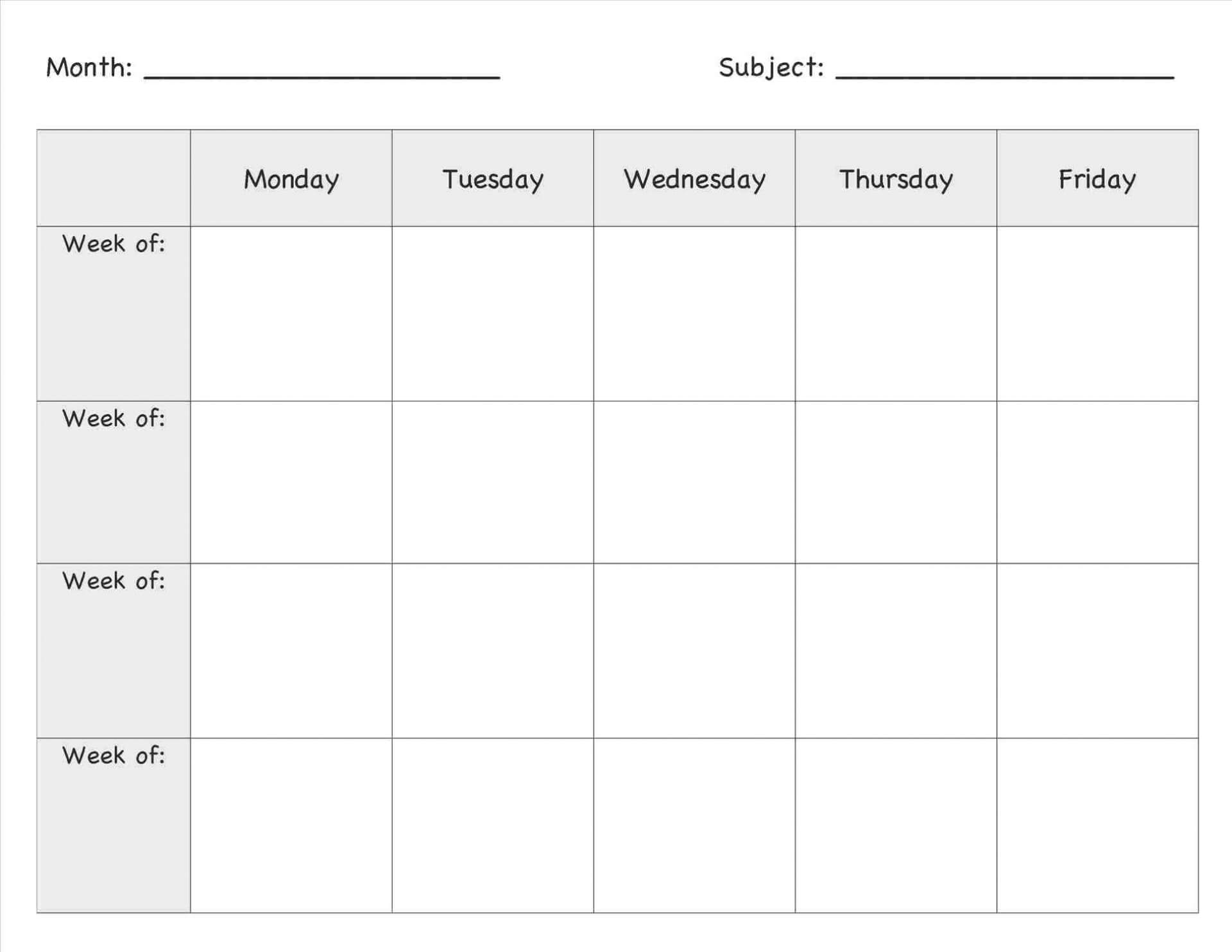 Printable Weekly Lesson Plan Template For Preschool Printable Templates