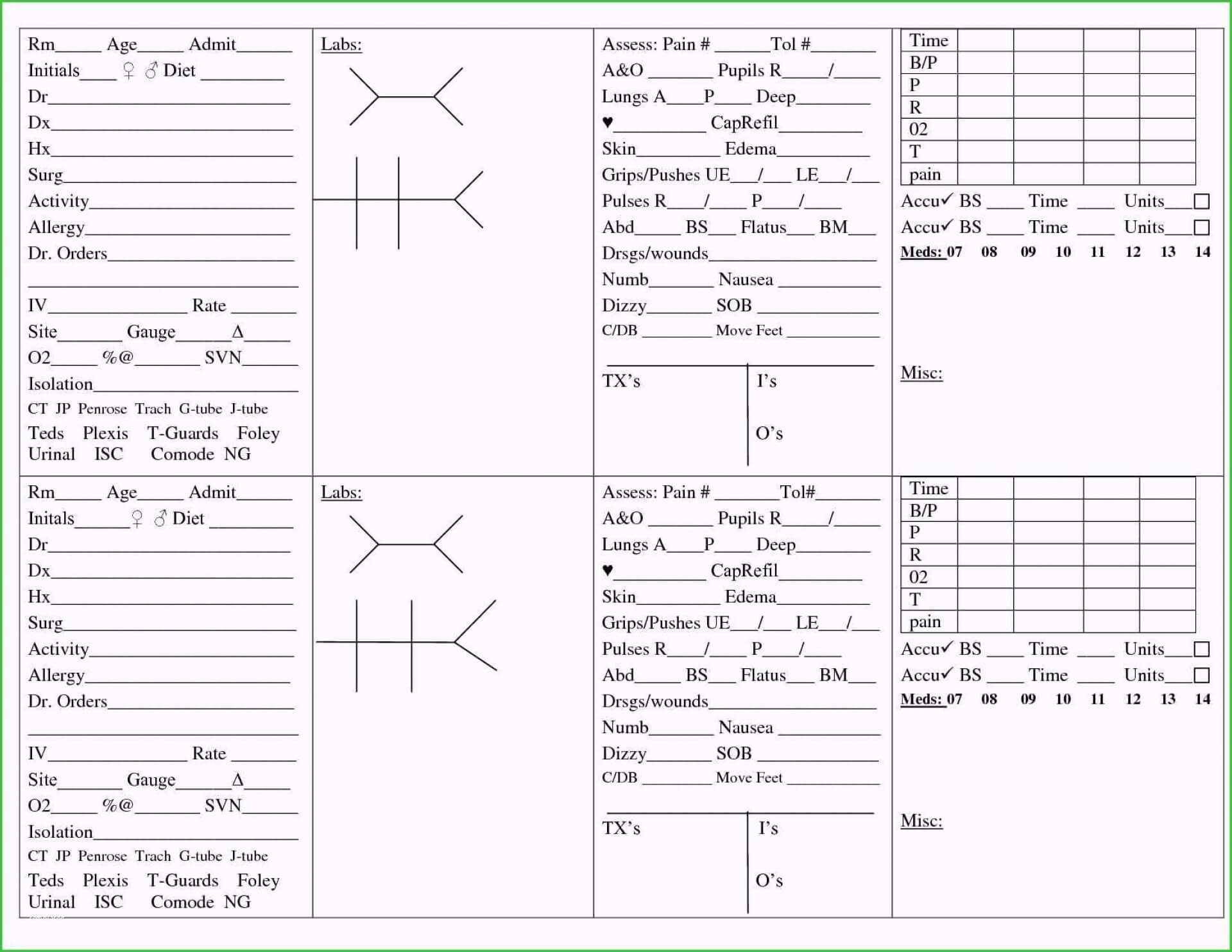 Nurse Shift Report Sheet Template