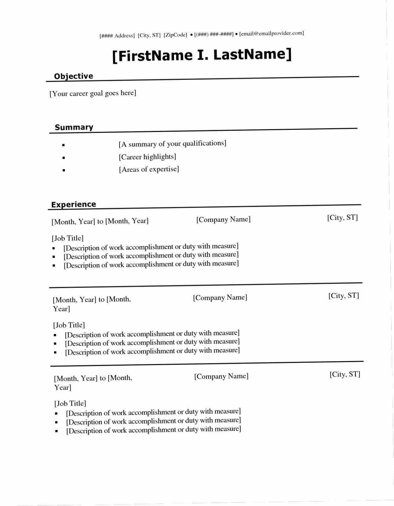 Blank Resume Templates For Microsoft Word
