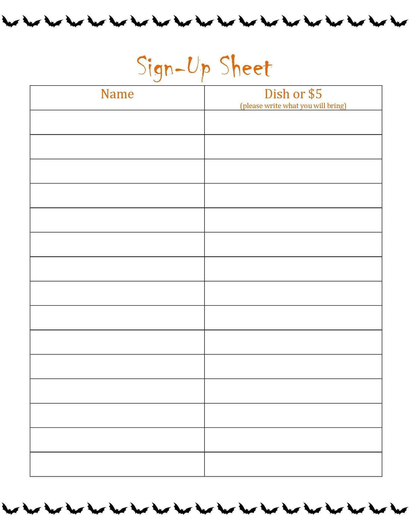 Potluck Signup Sheet Template Word