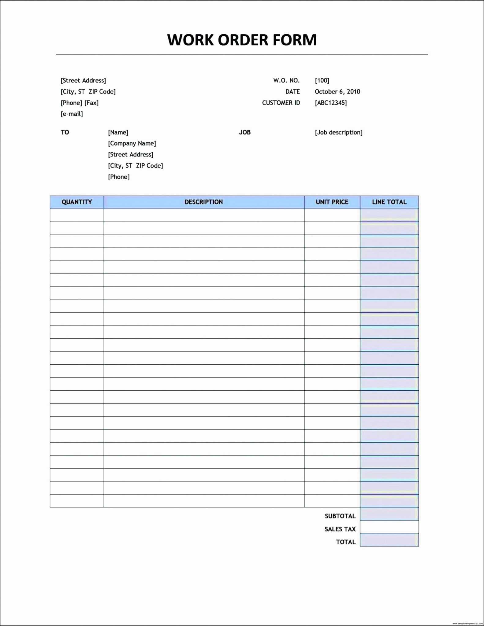 031 Blank Estimate Template Job Description Free Incredible Throughout 
