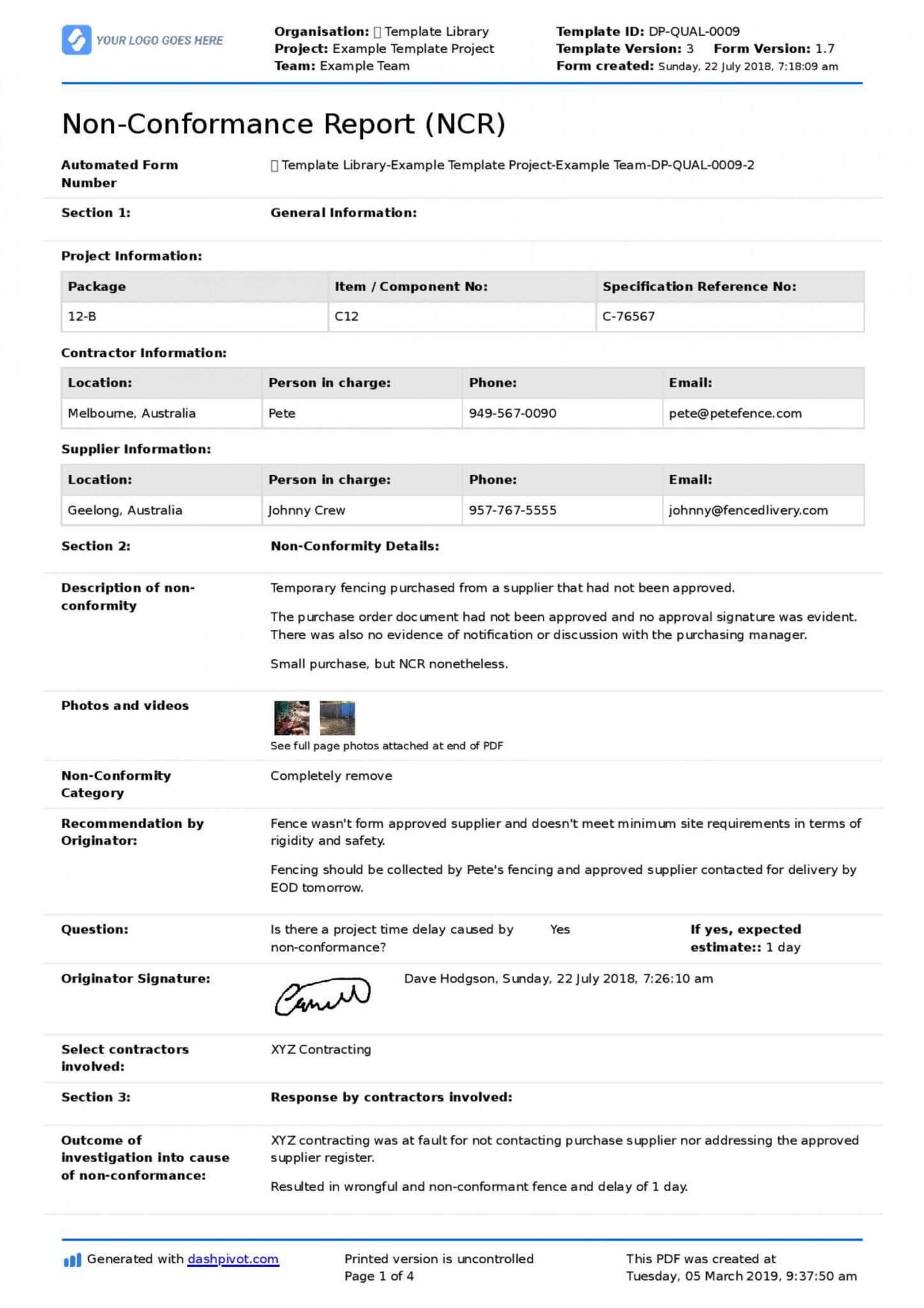 035 Corrective Action Form Template Manufacturing Ideasest Inside Ncr 