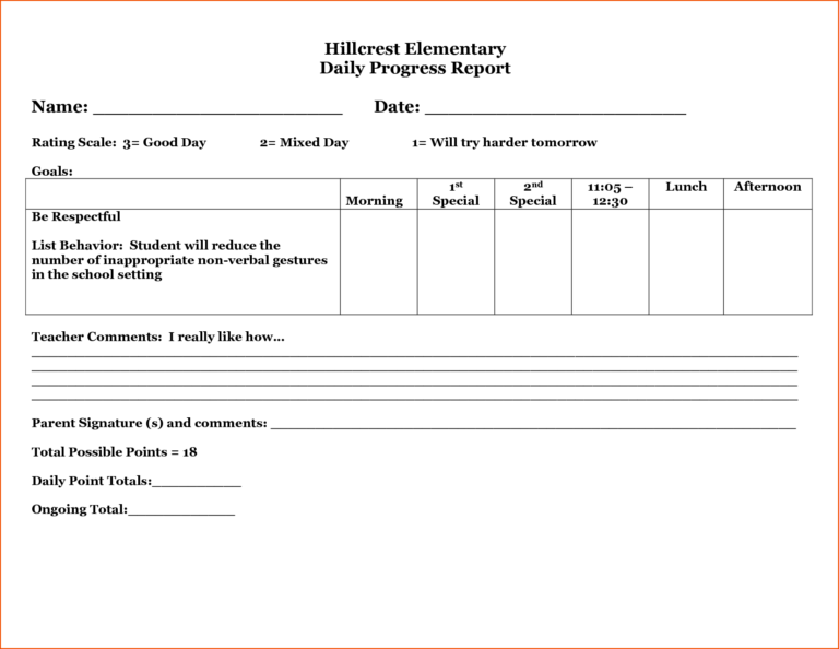 26 Images Of Student Daily Behavior Progress Report Template Pertaining