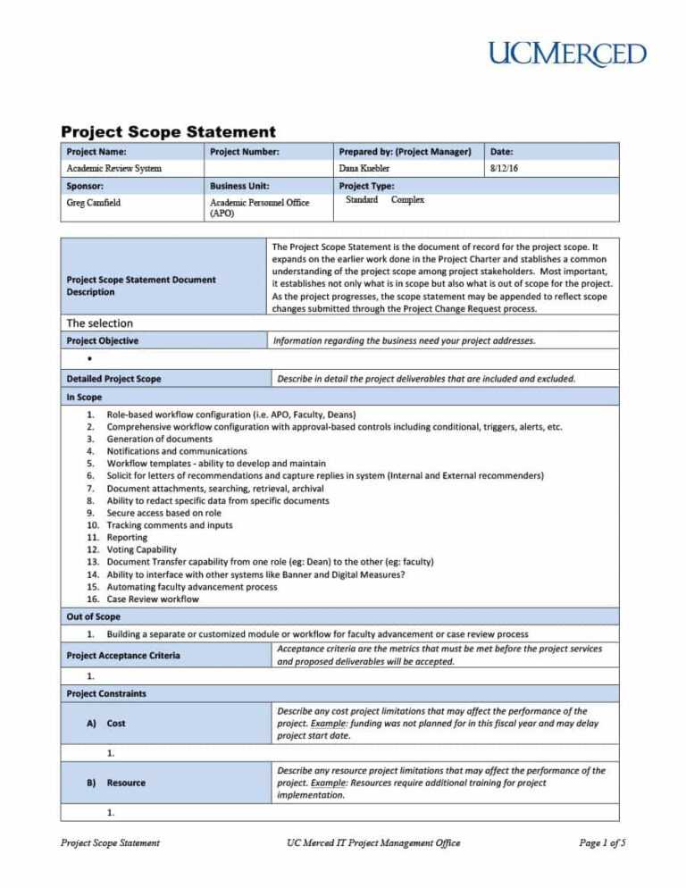 One Page Project Status Report Template