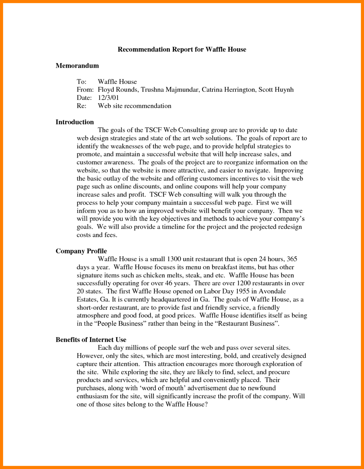 Recommendation Report Template