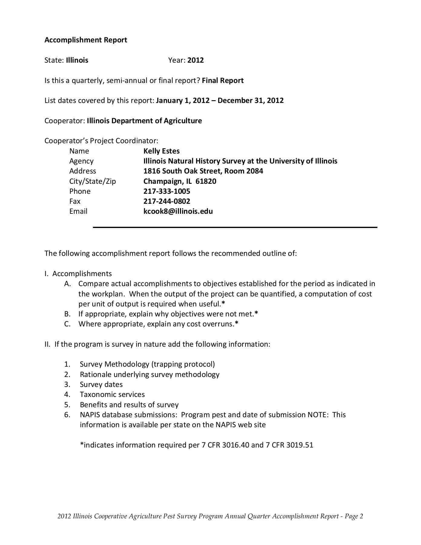 Accomplishment Report Format Illinois Natural History Survy Intended 