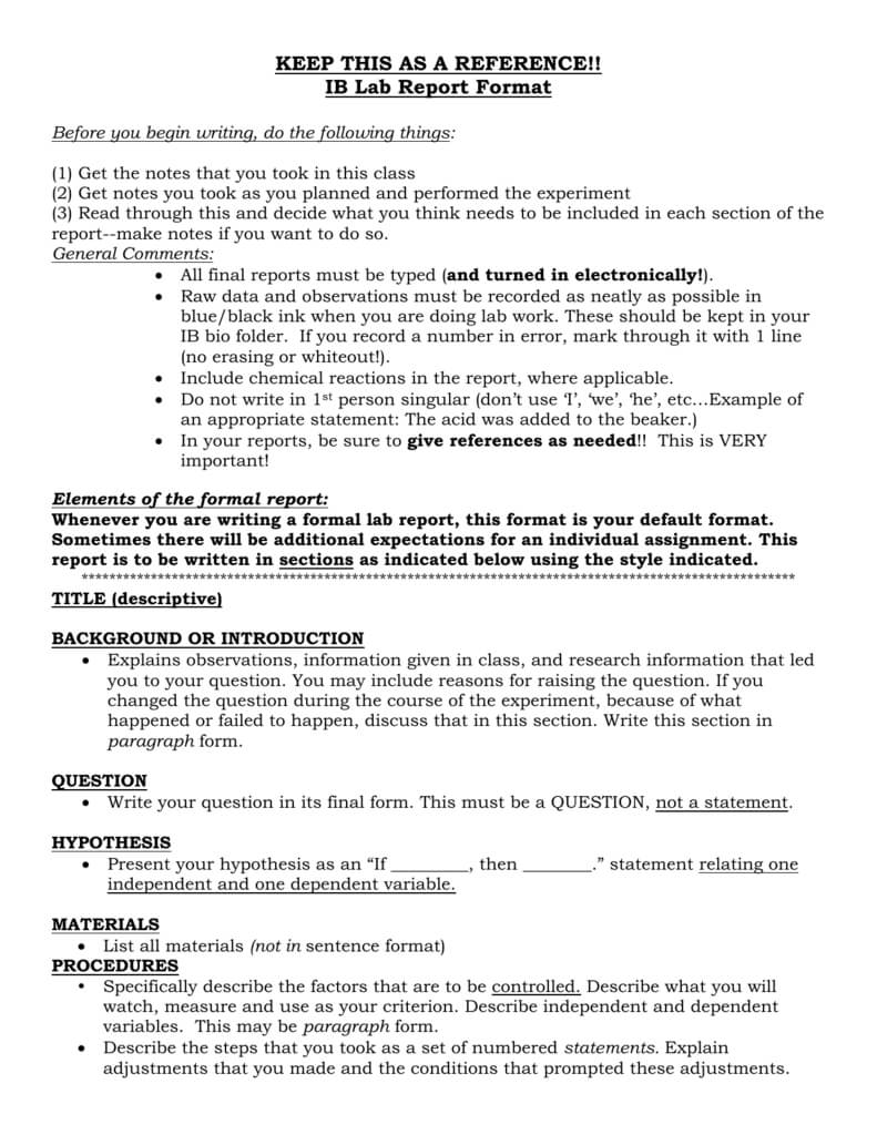 Ap ib Lab Report Format Within Ib Lab Report Template Best Sample
