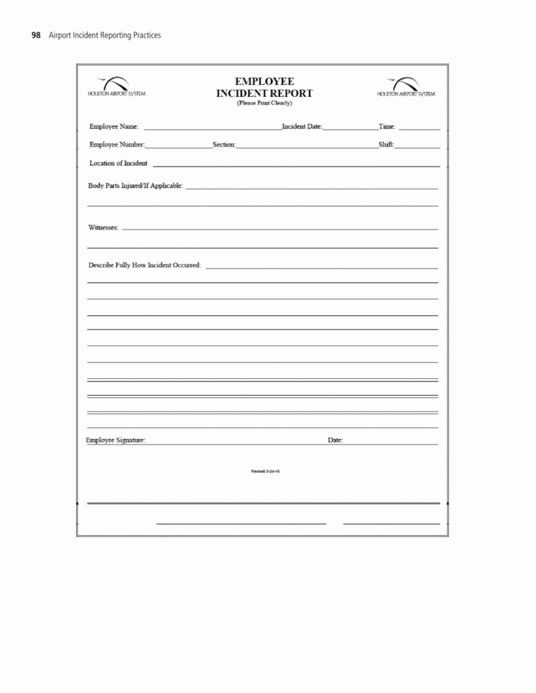 Appendix H - Sample Employee Incident Report Form | Airport in Customer ... Appendix H - Sample Employee Incident Report Form | Airport in Customer ...