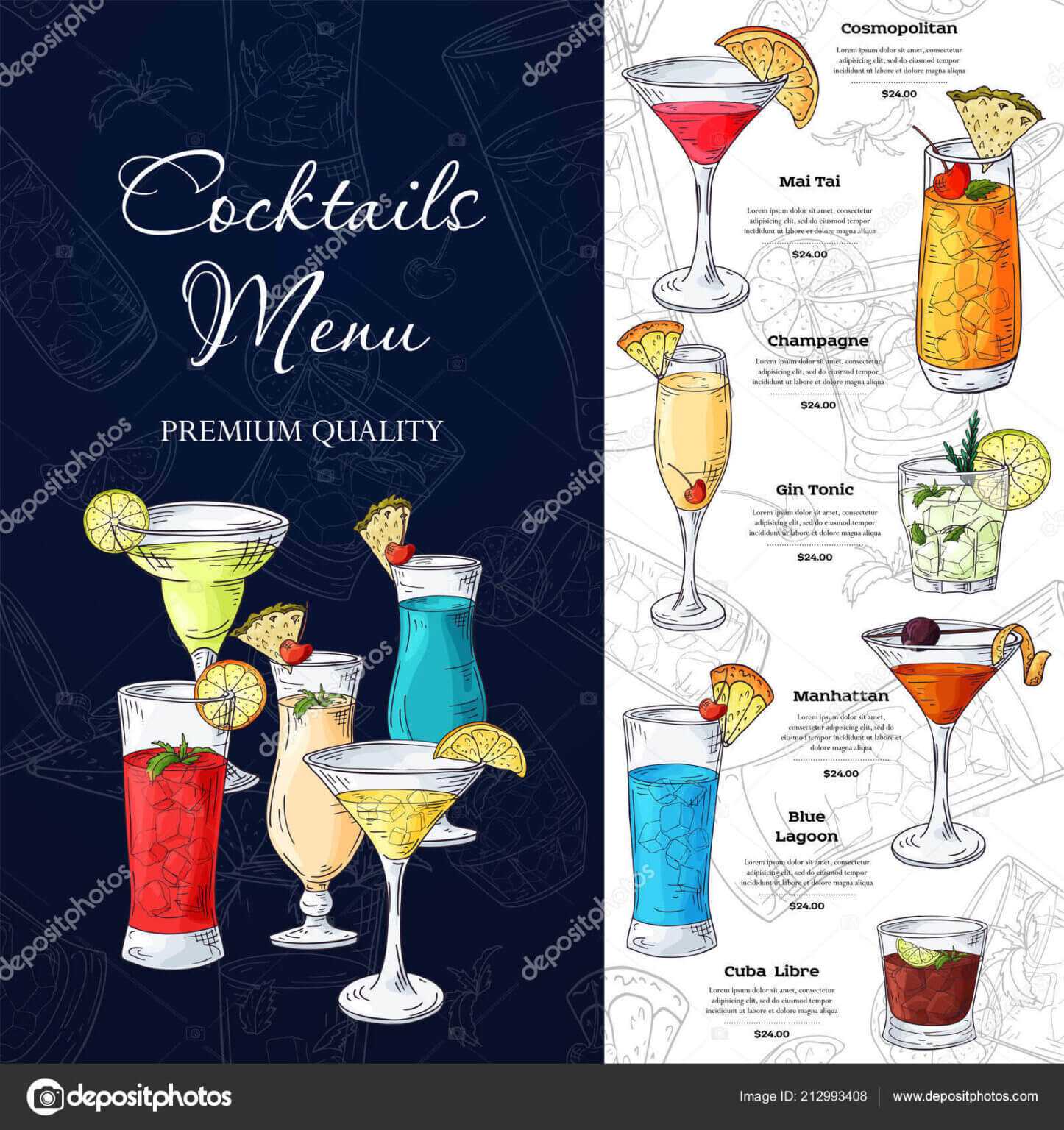 Bar Menu Design Template For Cocktail Drinks Brochure With For 