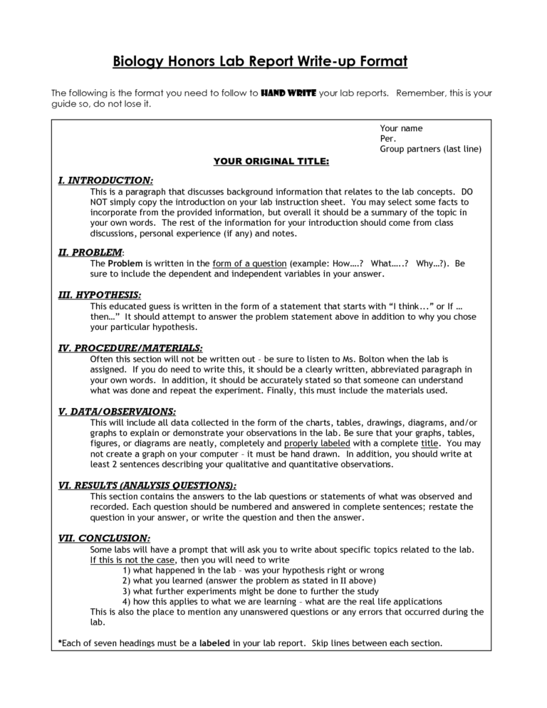 Biology Lab Report Format Example College Essays Writing Regarding Lab