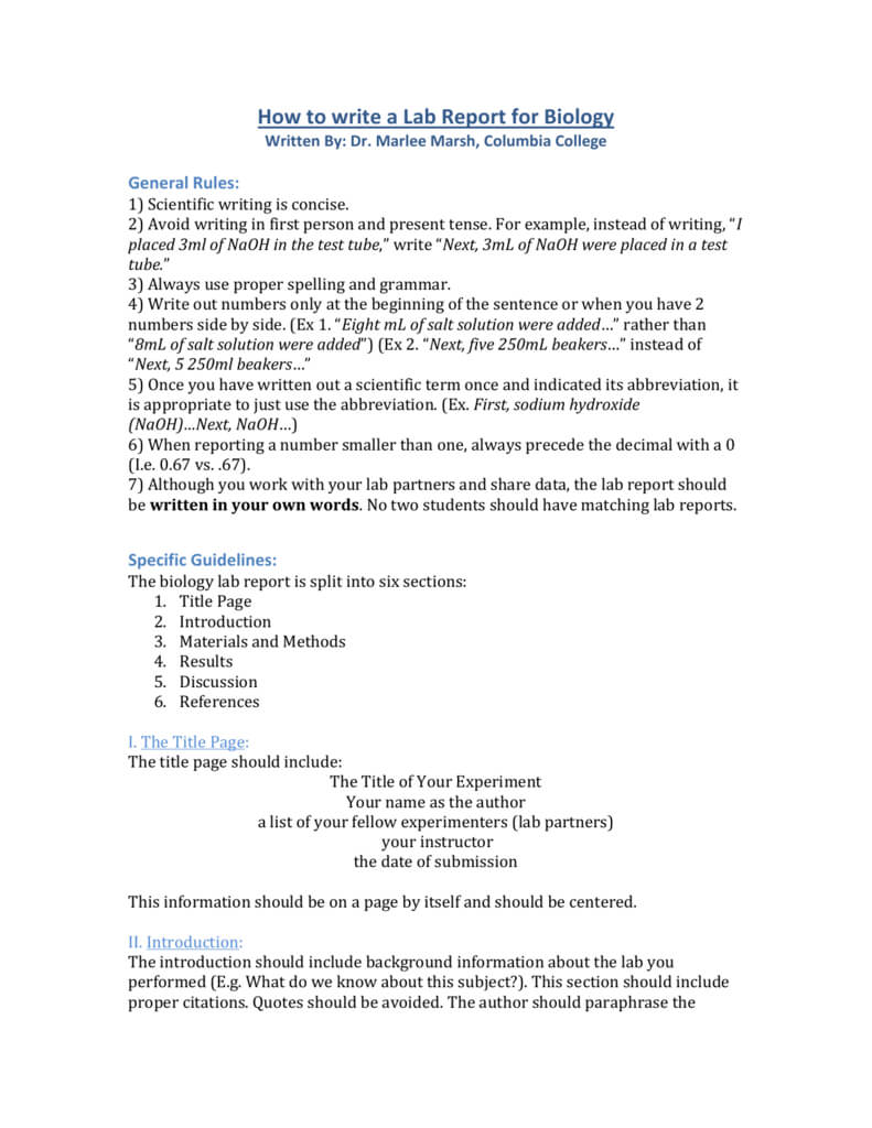 Biology Lab Report Inside Biology Lab Report Template Best Sample 