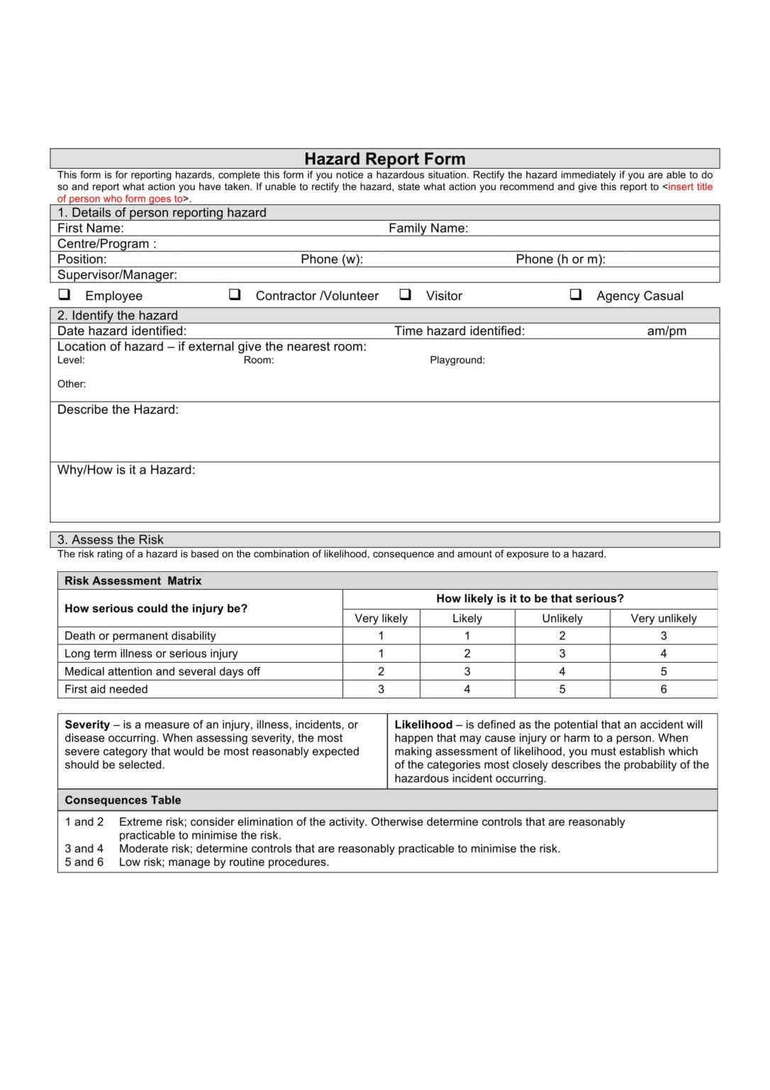 Free 13 Hazard Report Forms In Ms Word Pdf Within Incident Hazard Report Form Template Best 