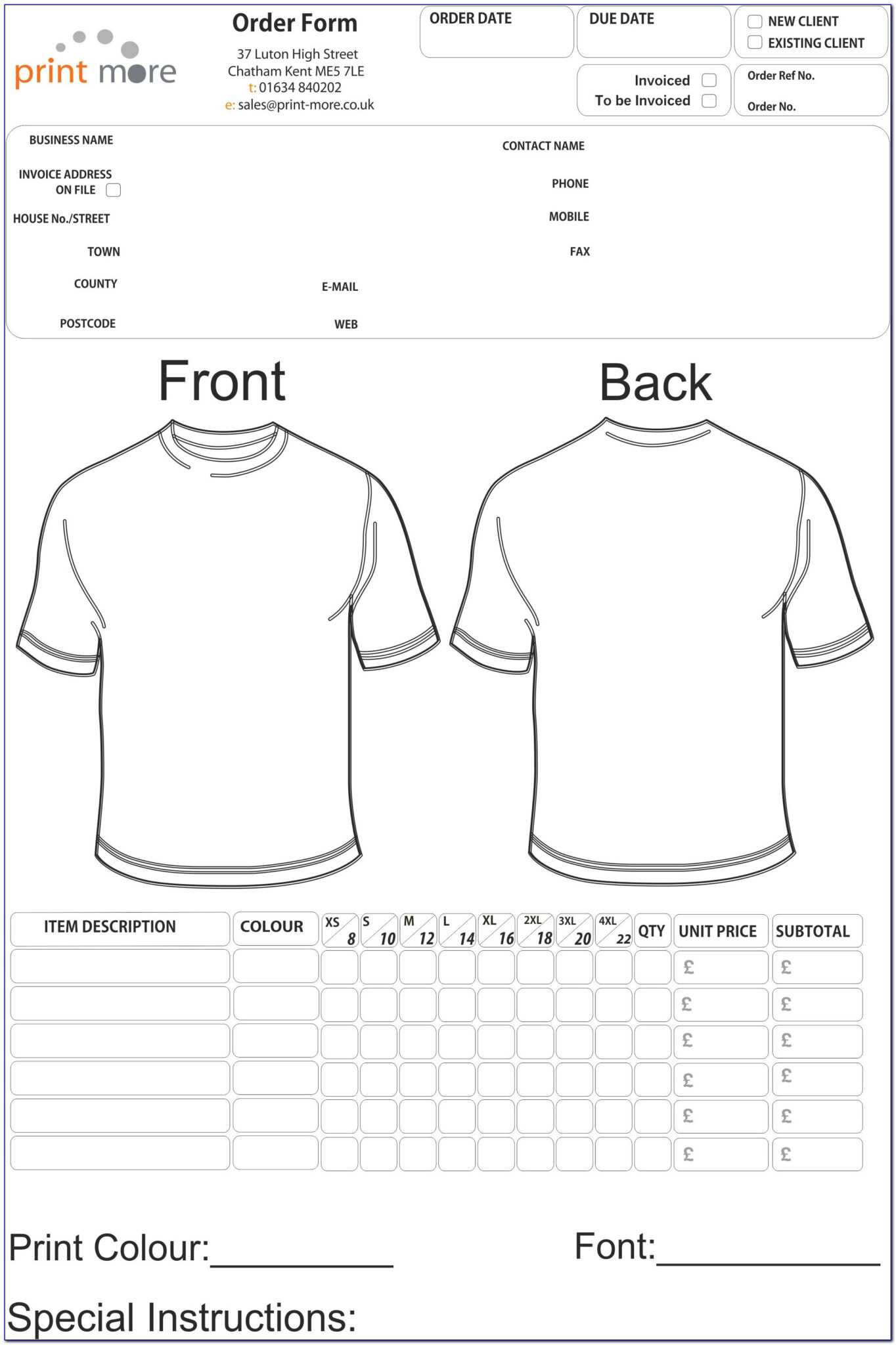 Free Printable T Shirt Order Form Templates Form Resume Within 