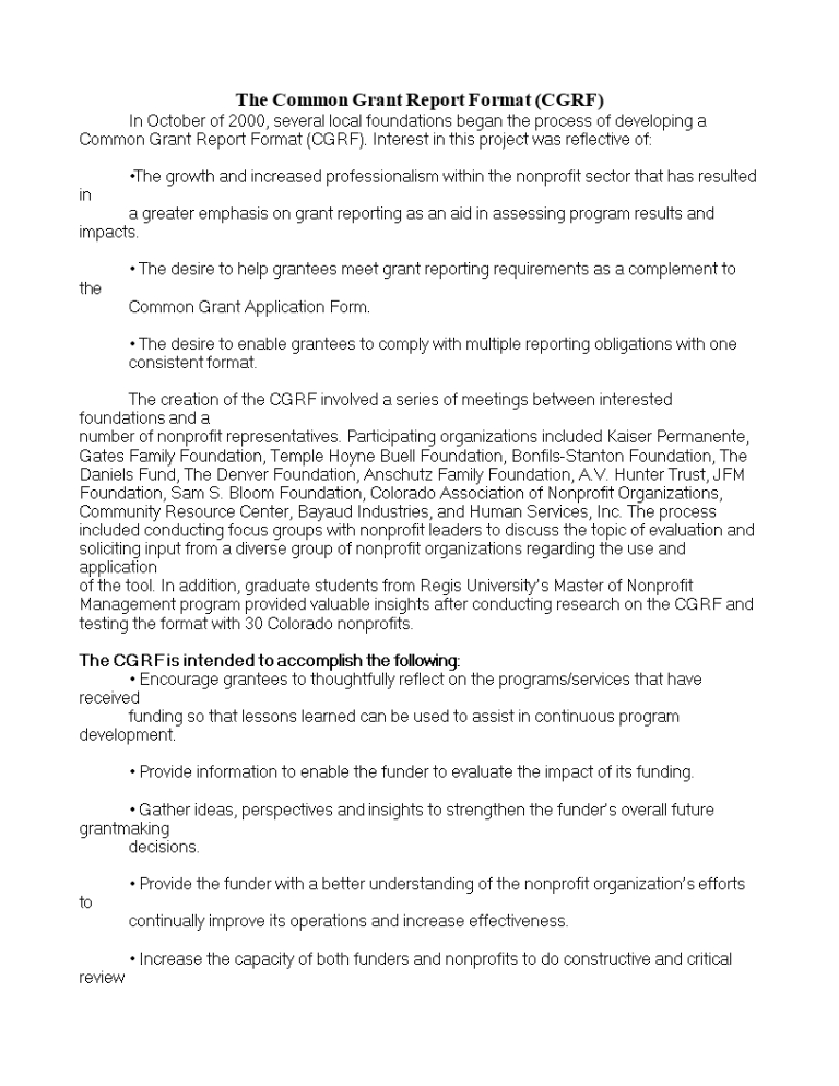 Grant Application Report Sample | Templates At Within Funding Report ...