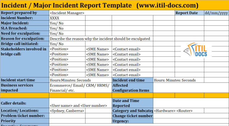 Incident Report Template | Major Incident Management – Itil Docs ... Incident Report Template | Major Incident Management – Itil Docs ...
