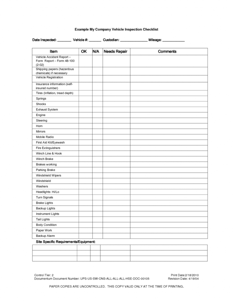 Inspection Spreadsheet Template Vehicle Checklist Excel Within Vehicle 