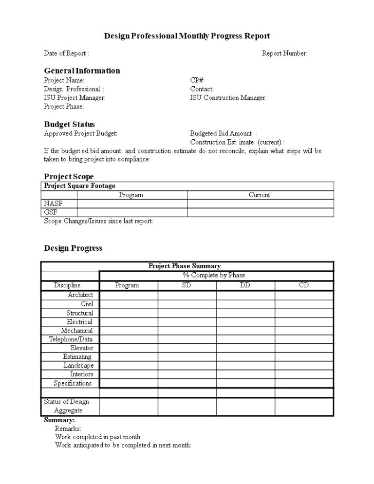 Monthly Progress Report In Word Templates At For Site Progress Report