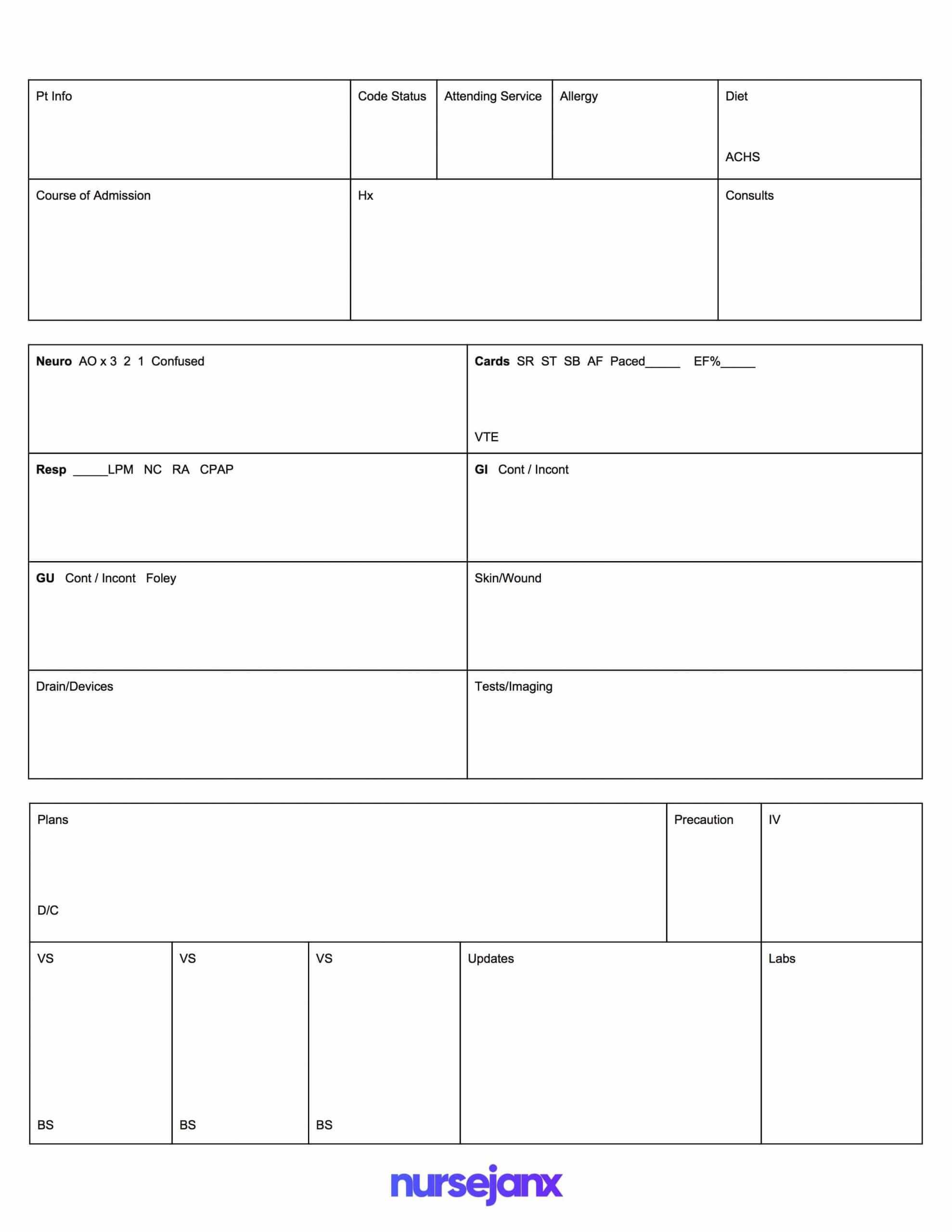 Icu Report Sheet Template