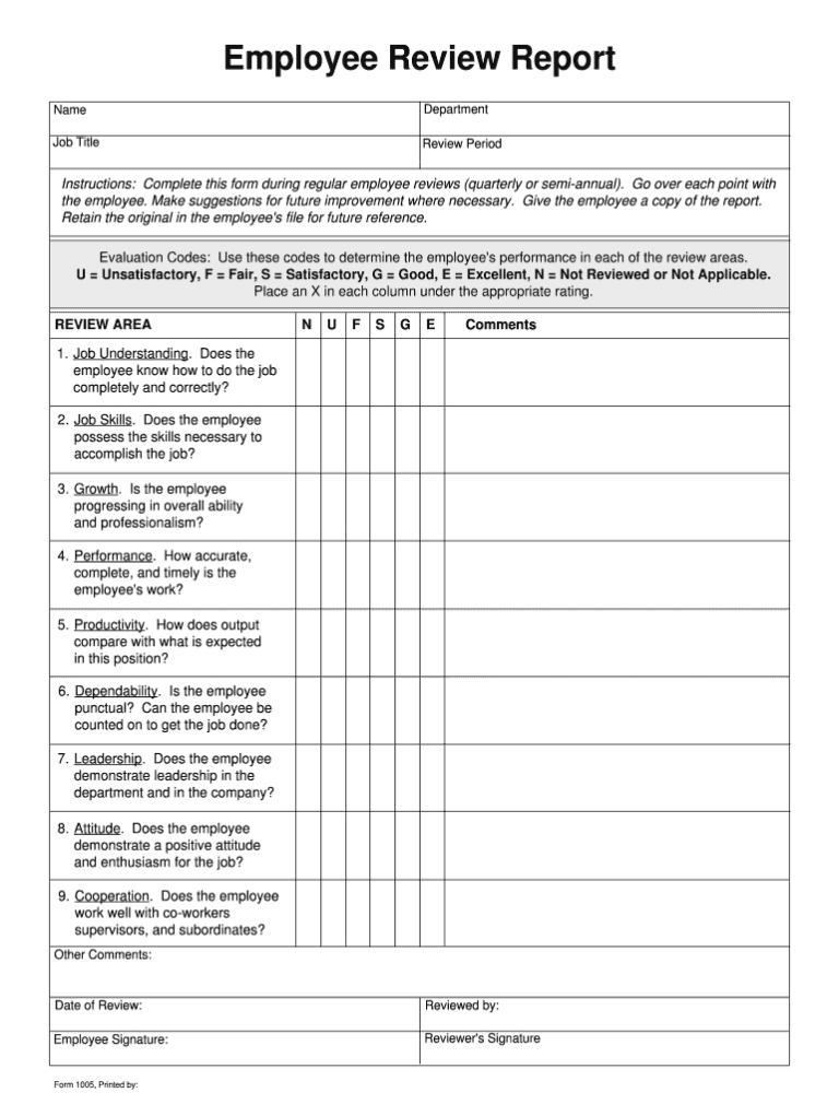 Printable Employee Review Forms Fill Online Printable For Blank 