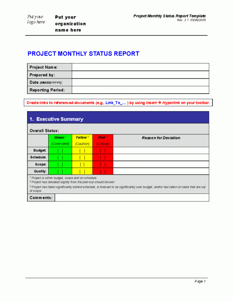 Progress Monthly Status Report Word Flevypro Document For Project 