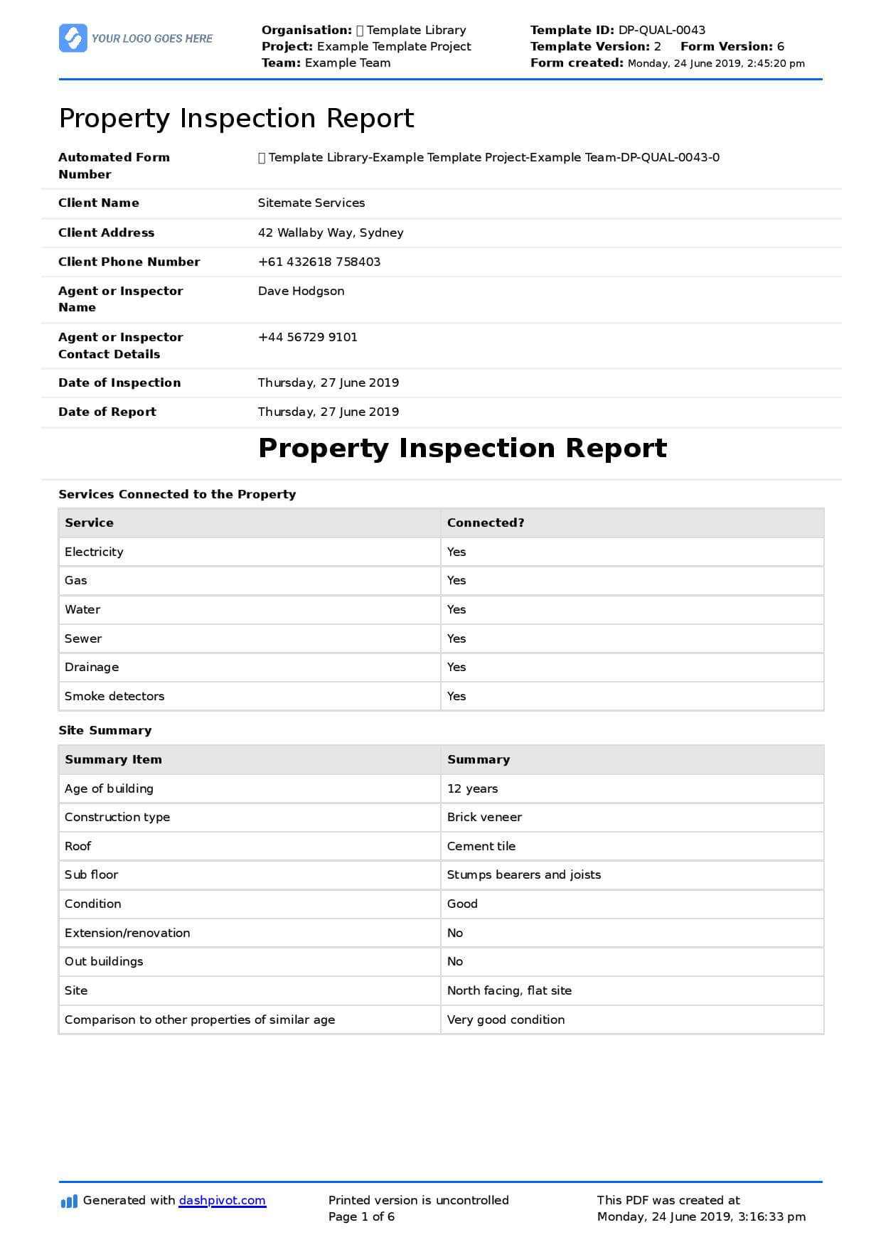 Property Inspection Report Template Free And Customisable With Regard 