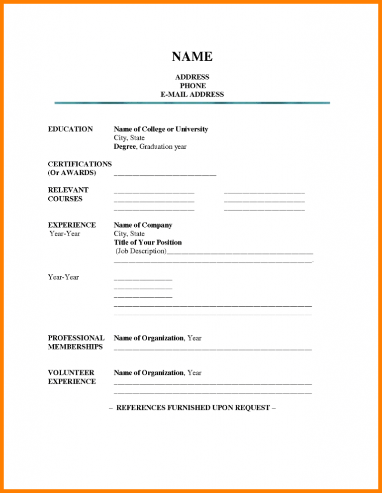 Resume Template Fill In Free Colona rsd7 Within Free Blank Resume 