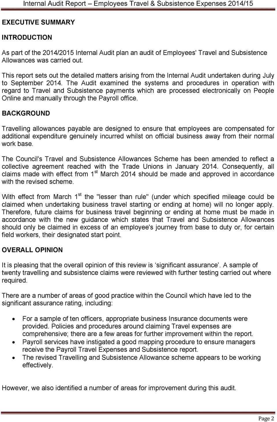 Sample Internal Audit Report Executive Summary Regarding Ssae 16 Report 