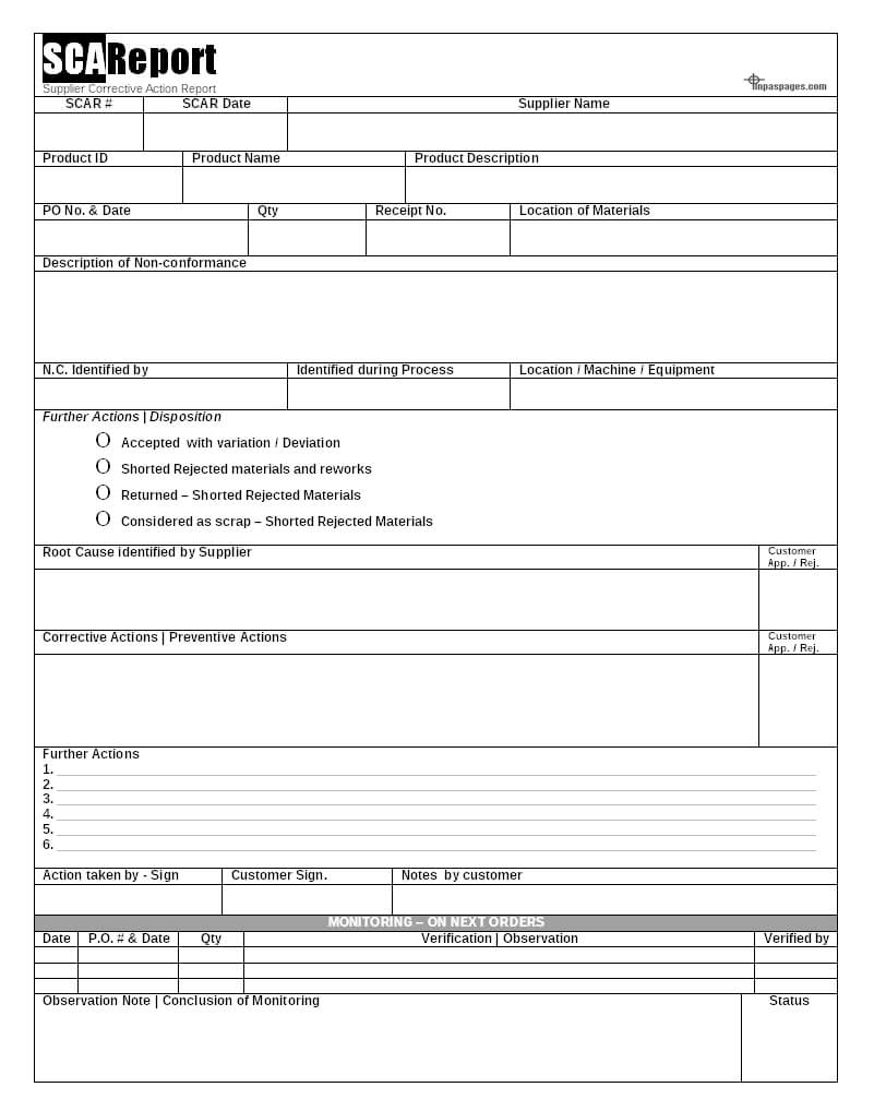 Scar Supplier Corrective Action Report Capa Throughout Quality Non Conformance Report 