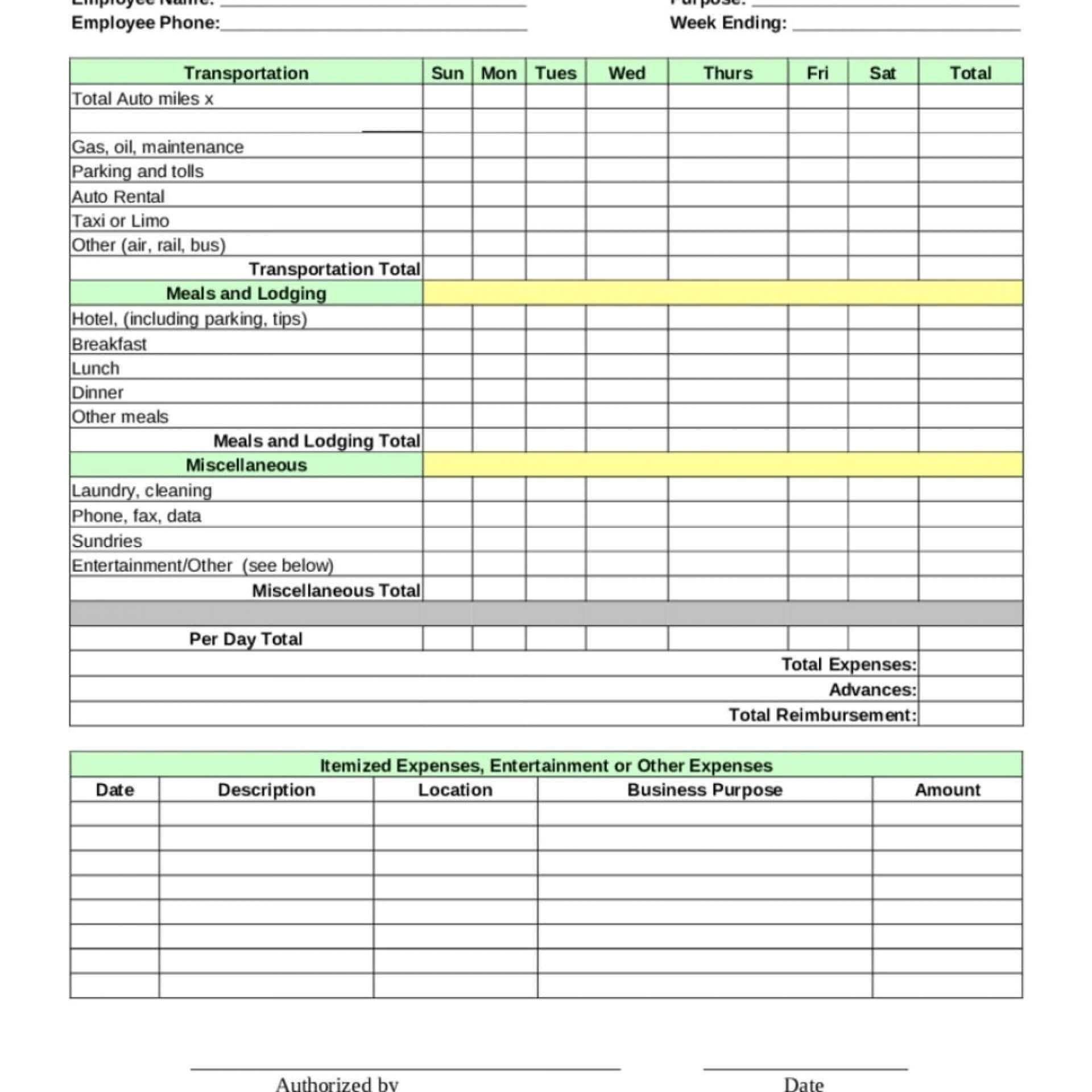 Gas Mileage Expense Report Template